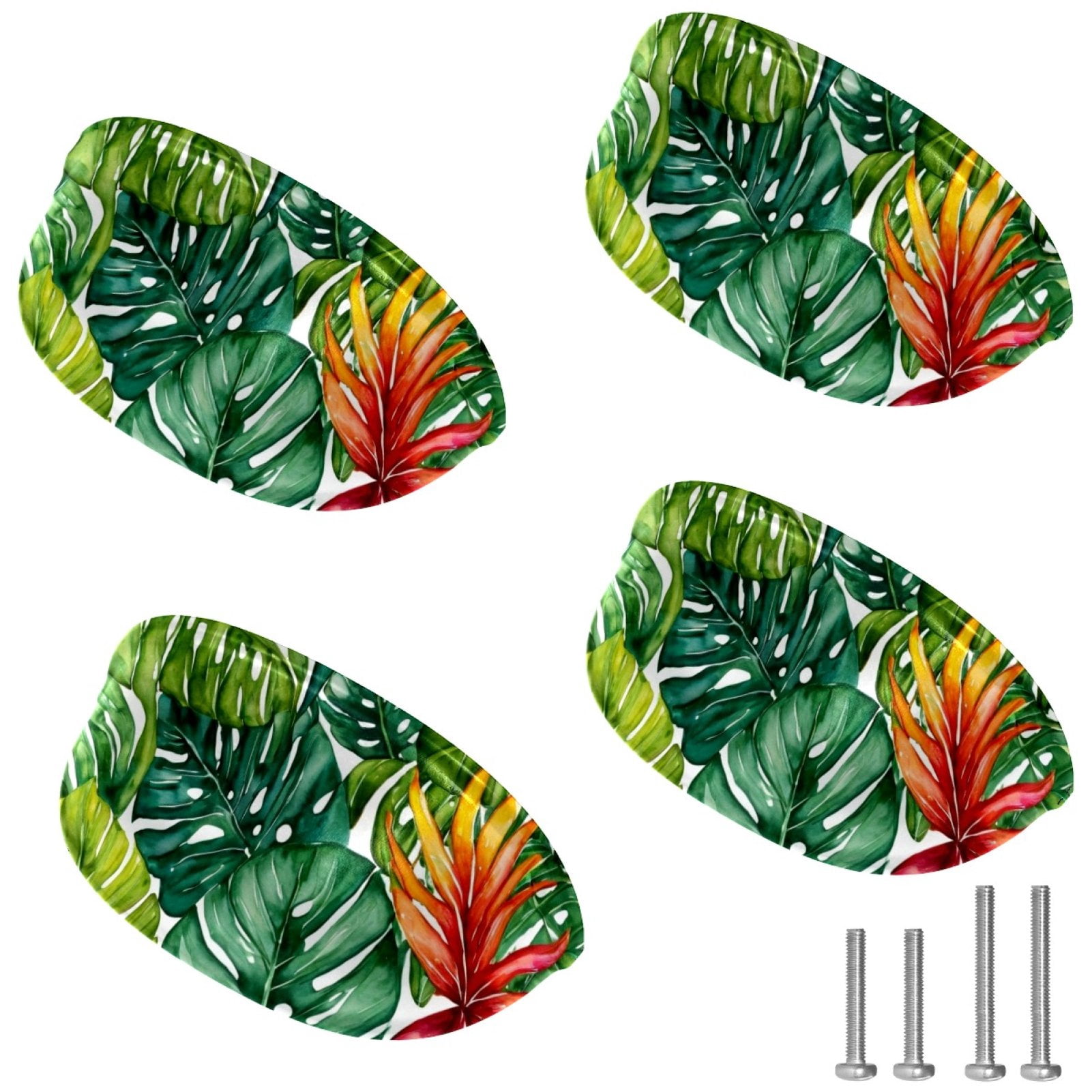 4 PCS Cabinet Cup Pull Tropical Leaves Drawer Handles with Screws for ...