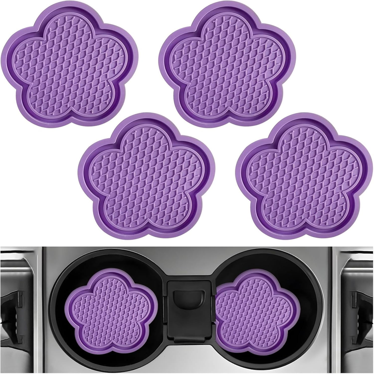 4 PCS Car Cup Coasters, Cute Flower Shaped Car Cup Holder Mat, PVC ...