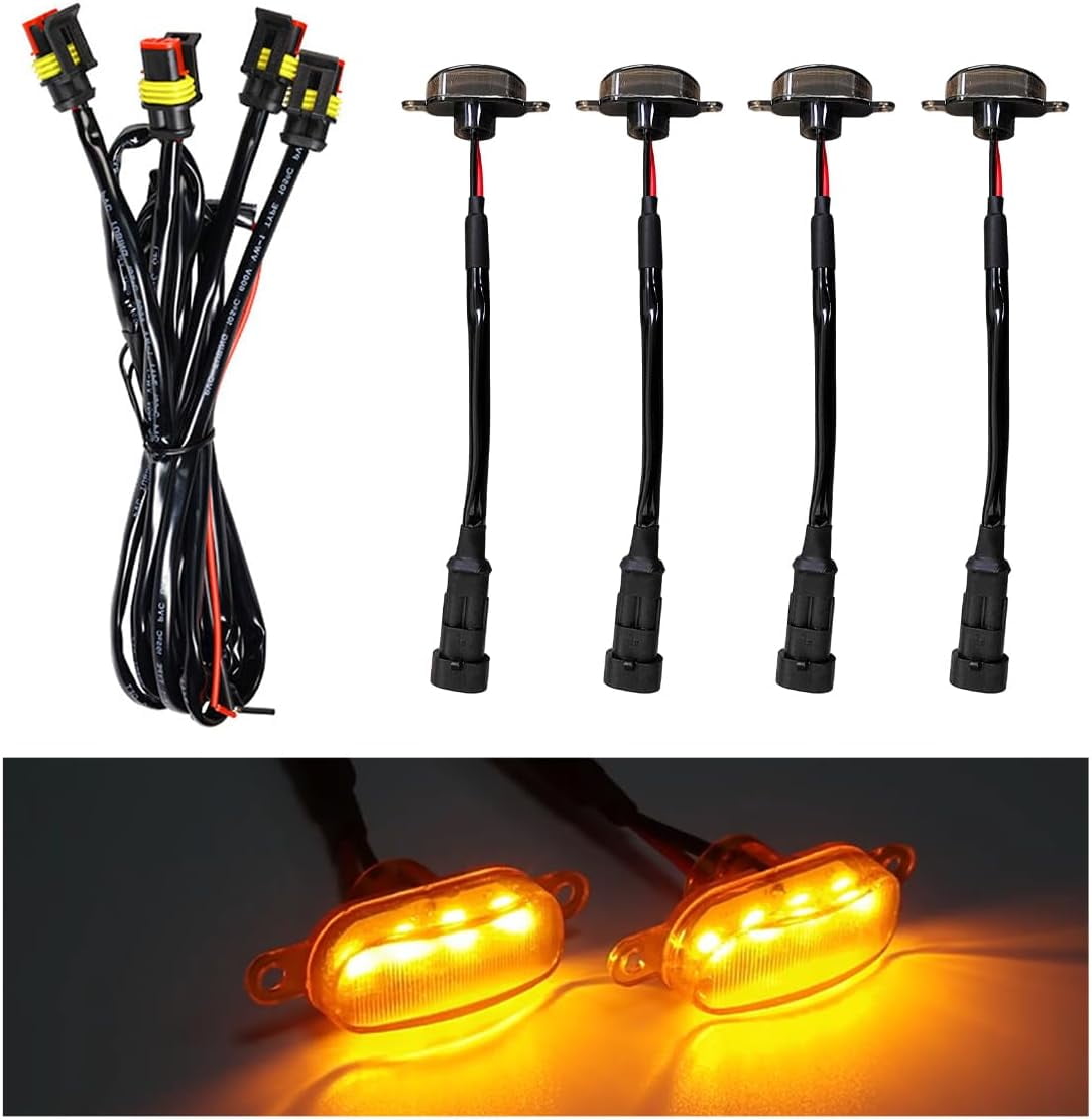 4 PCS Car Front Grille Lights, Waterproof Amber Lens LED Grille Light ...