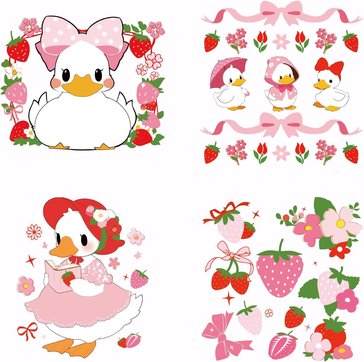 4 PCS Cartoon Duck Iron on Transfer Paper Strawberry Heat Transfer ...