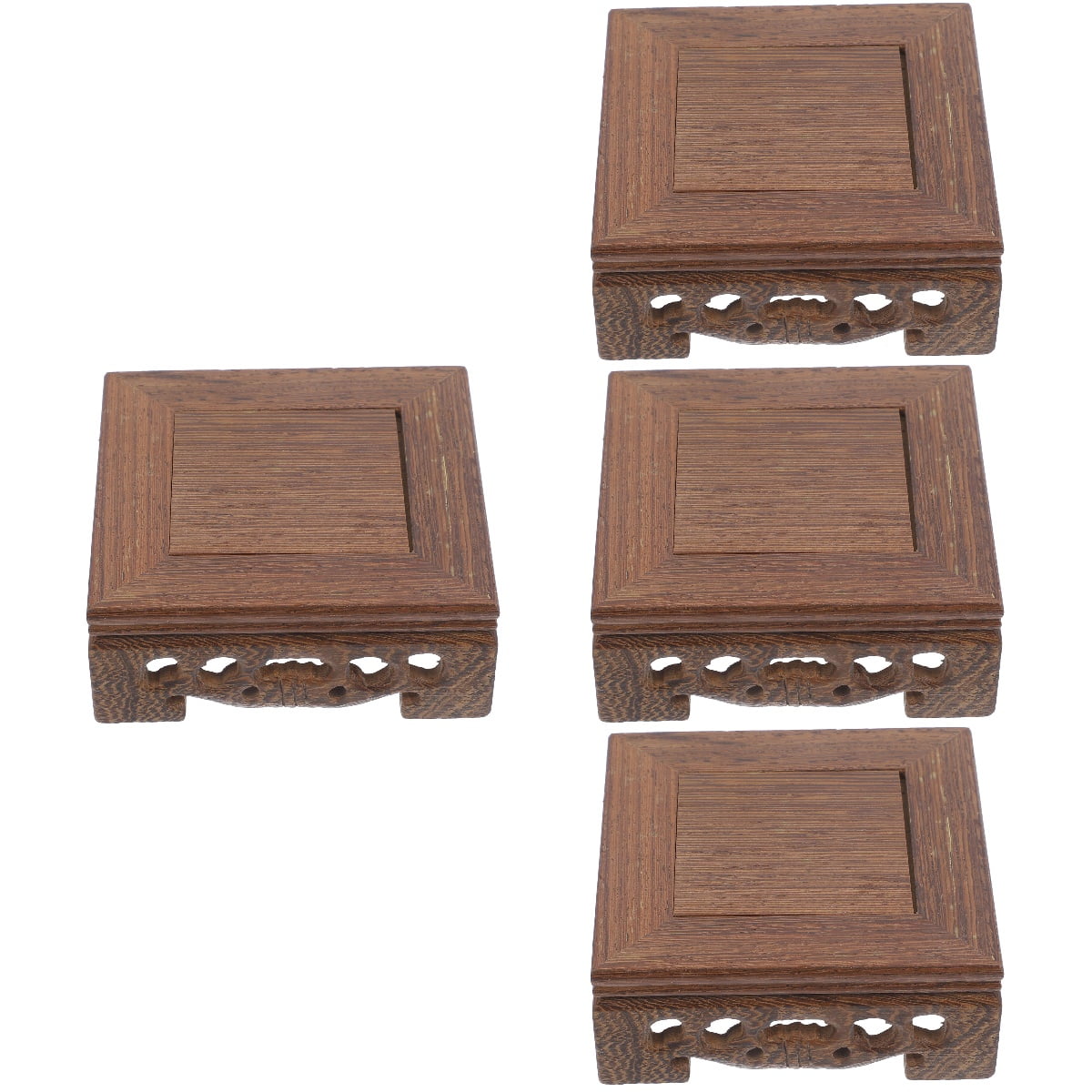 MERRYHAPY 4-Piece Light Brown Carved Wooden Flower Pot Stand Vintage ...