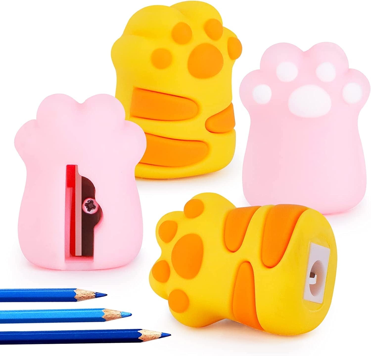 4 PCS Cat Paw Pencil Sharpener, Cute Manual Pencil Sharpener for People ...