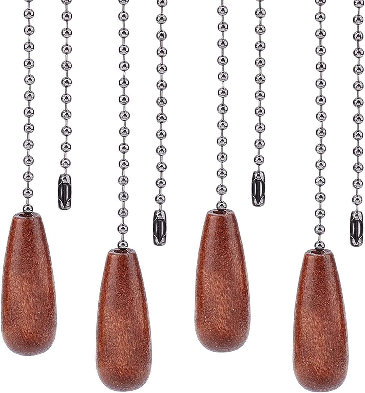 4 PCS Ceiling Fan Pull Chains Set Walnut Wooden Pull Chain Extension ...