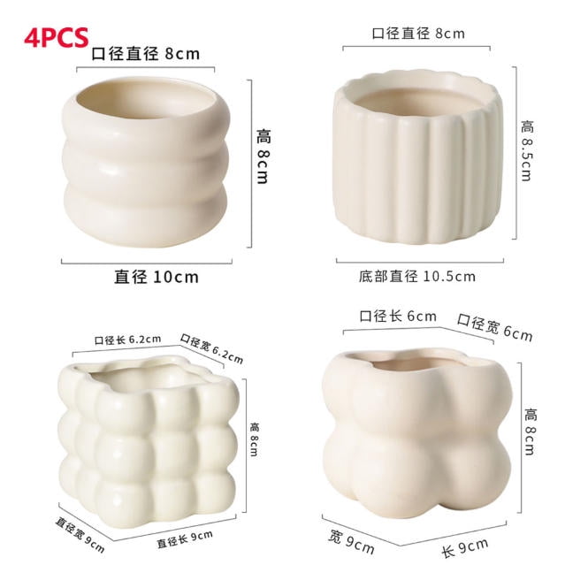 4 PCS Ceramic Succulent Pots, Creamy Soft Shape Decorative Plant Pots ...