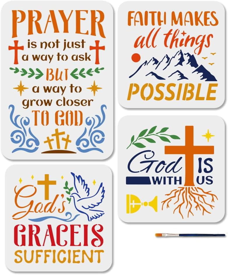 4 PCS Christian Bible Verse Stencils Religion Faith Reusable Painting ...