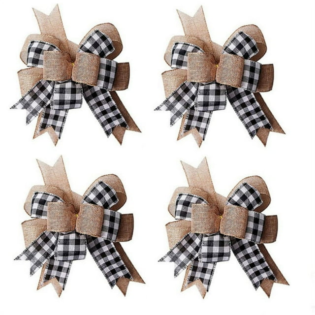 4 Pcs Christmas Buffalo Plaid Bow Rustic Burlap Crafts Wreath Bow For