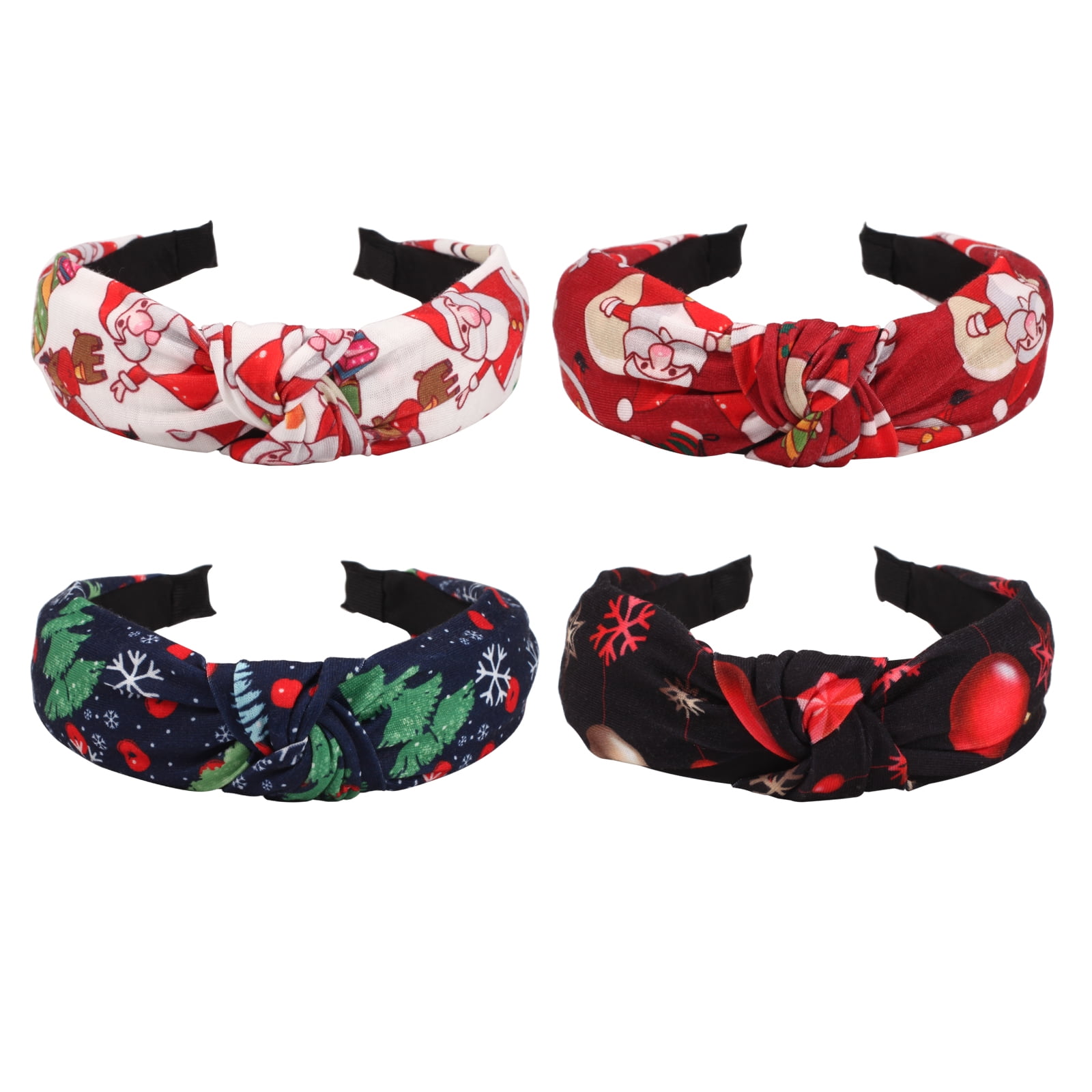 4 PCS Christmas Cross Knotted Head Hoop Women's Wide Headbands Santa ...