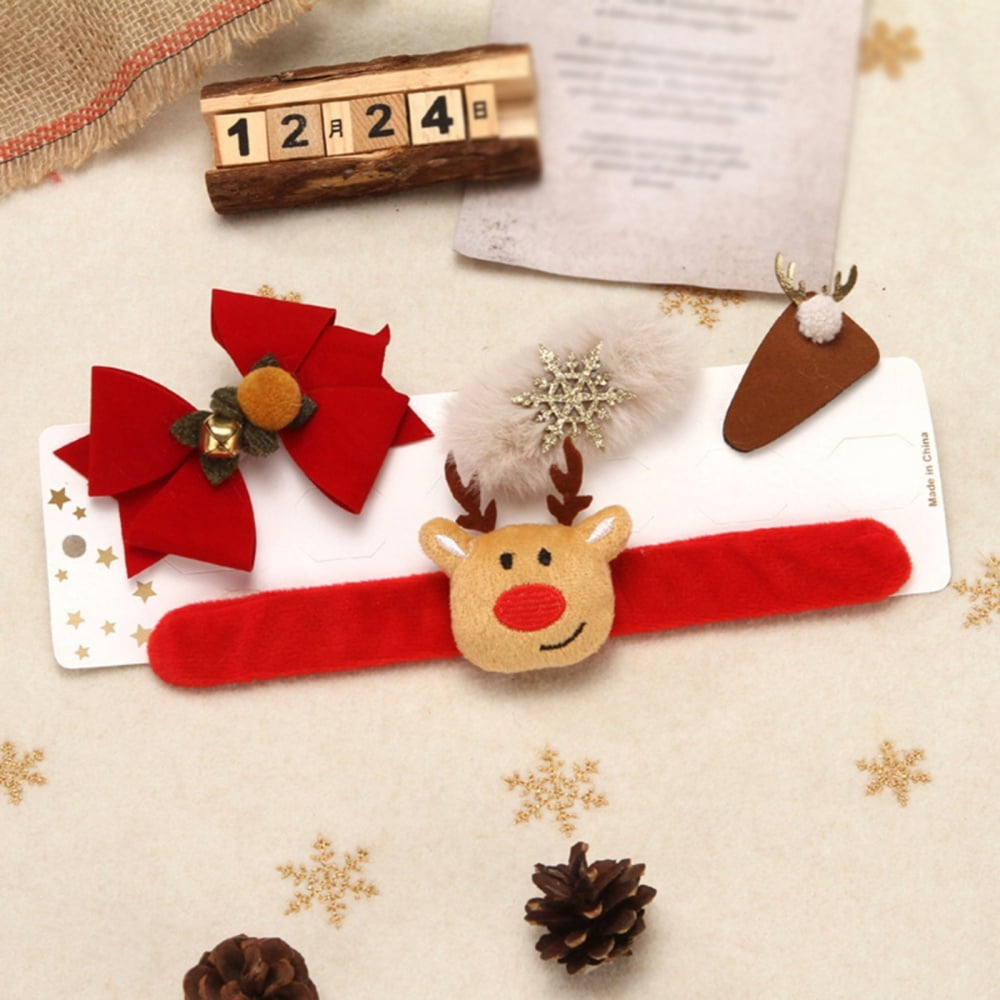 4 PCS Christmas Hair Clips Christmas Pat Bracelet Set, Christmas Bow ...