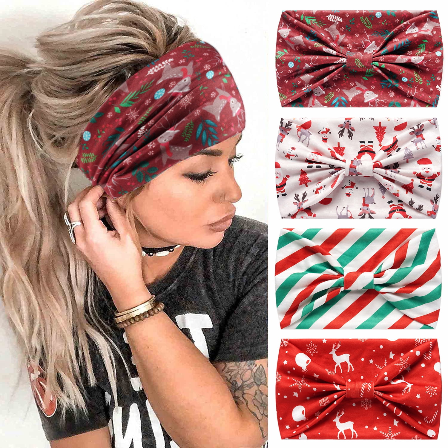 4 PCS Christmas Headbands for Women Christmas Hair Accessories Gifts ...