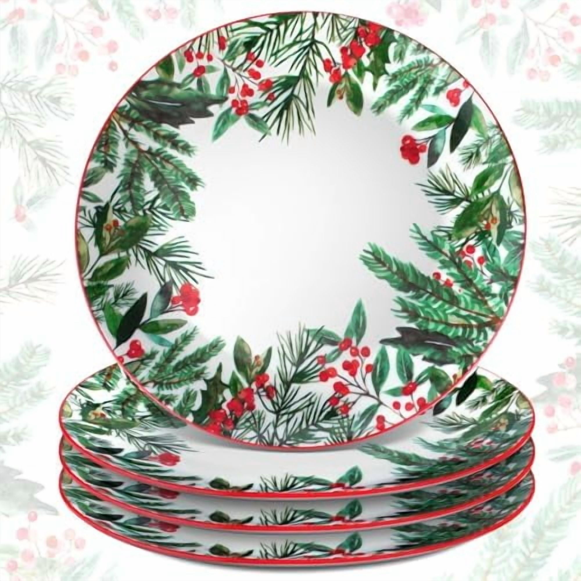4 PCS Christmas Trees Ceramic Salad Plates Green Dinner Plate Xmas Tree ...
