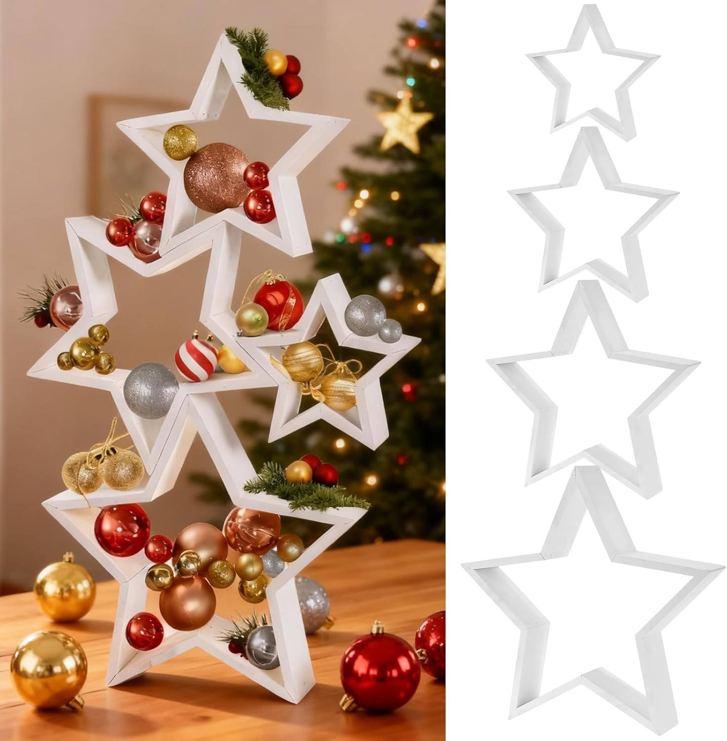 4 PCS Christmas Wooden Star Tabletop Decor Centerpiece Sign for DIY ...