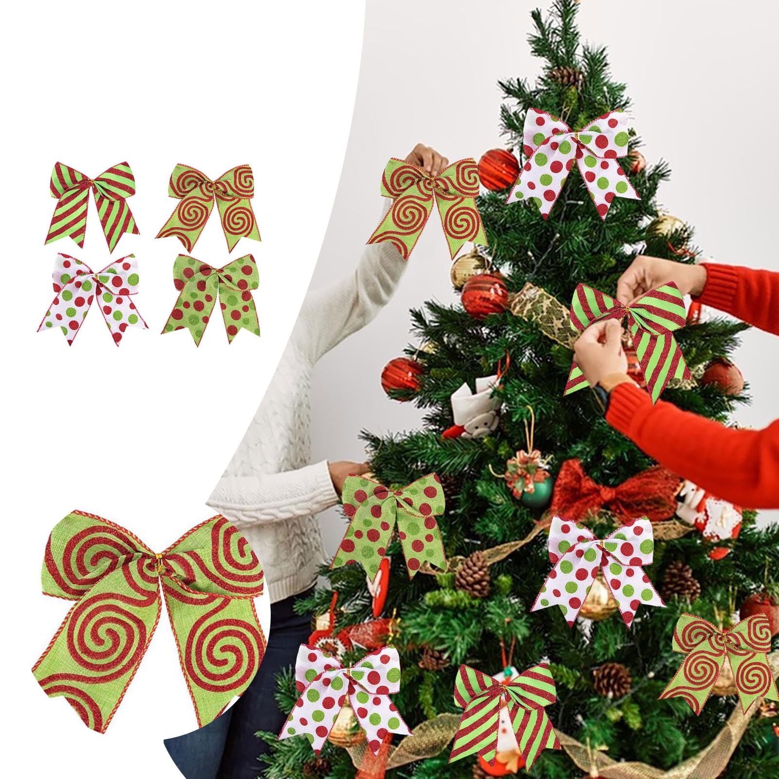 4 PCS Christmas Wreath Bows 5.91 Inch, Red and Green Glitter Xmas Bows ...