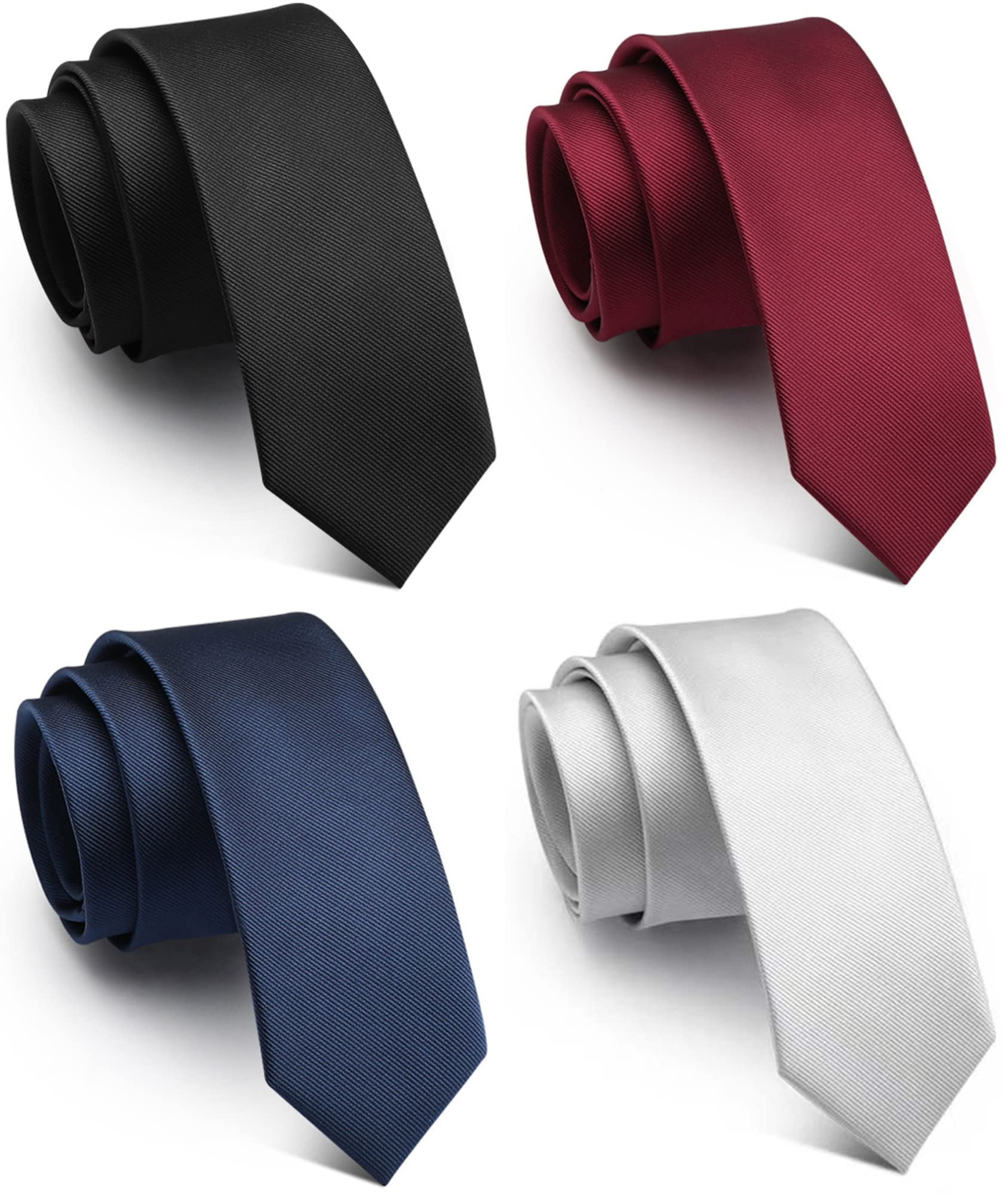 4 PCS Classic Men's Skinny Width 2.3" Slim Necktie Solid Color Tie ...