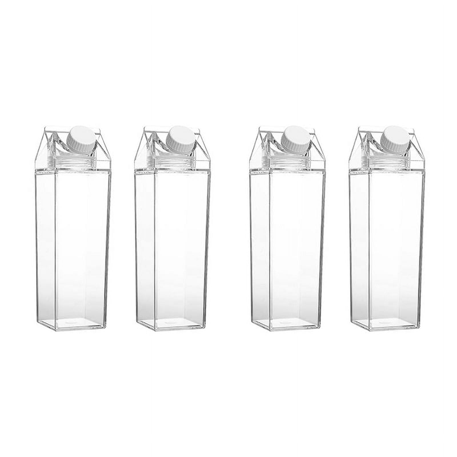 4 PCS Clear Square Milk Juice Water Bottle Portable Plastic Cup Milk ...