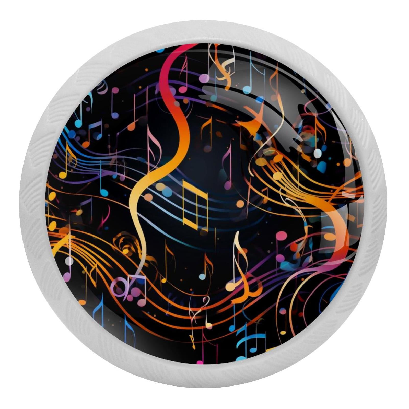 4 PCS Colorful Music Notes Crystal Glass Round Cabinet Knob Drawer Pull ...