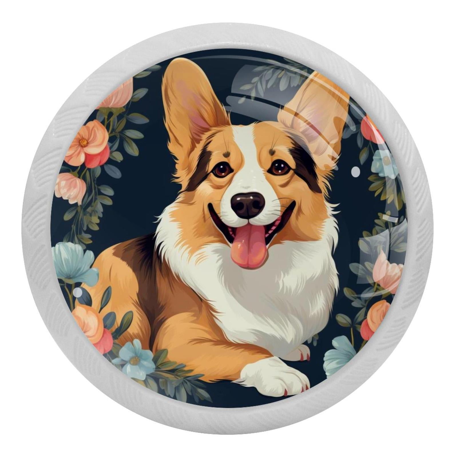 4 PCS Corgi Dogs Crystal Glass Round Cabinet Knob Drawer Pull Handle ...