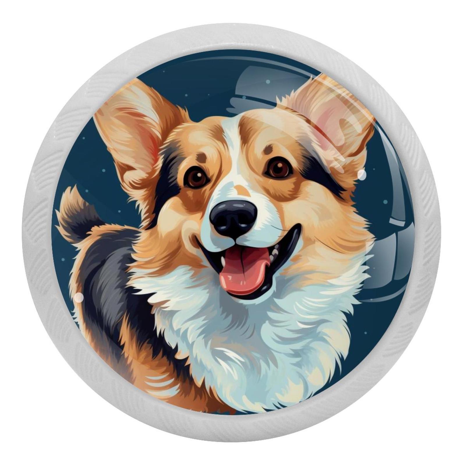 4 PCS Corgi Dogs Crystal Glass Round Cabinet Knob Drawer Pull Handle ...