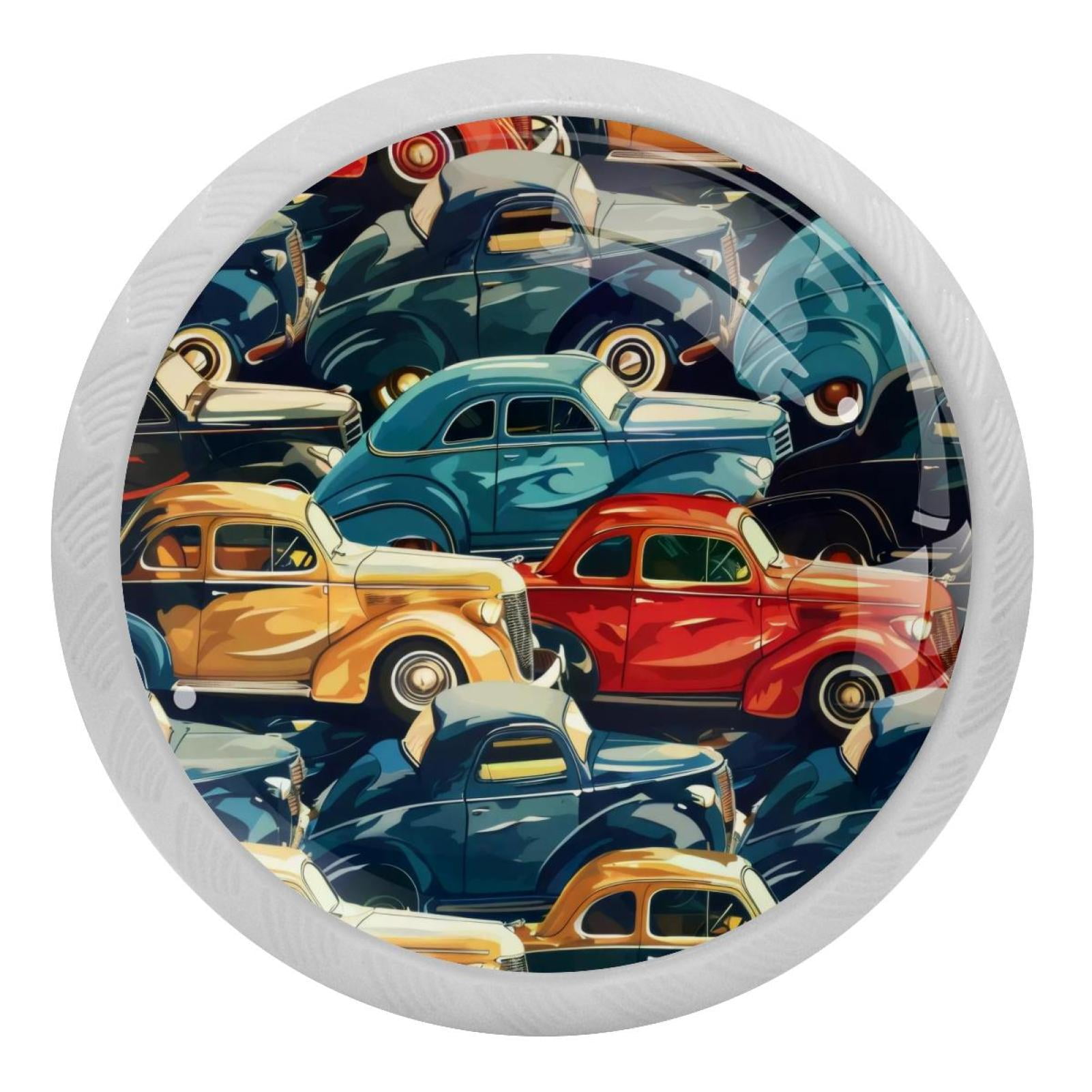 4 PCS Crowded Retro Cars Crystal Glass Round Cabinet Knob Drawer Pull ...