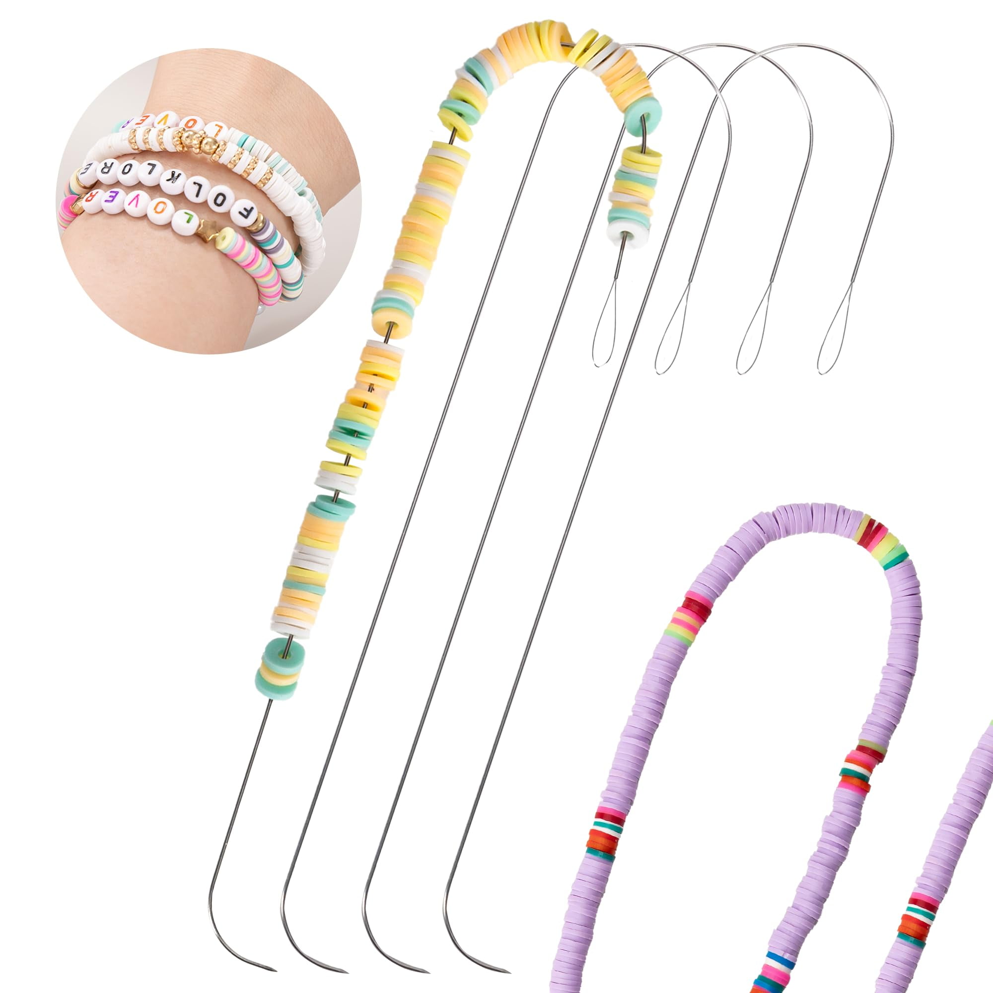 4 PCS Curved Beading Needles with Handle, Large Eye Stainless Steel ...
