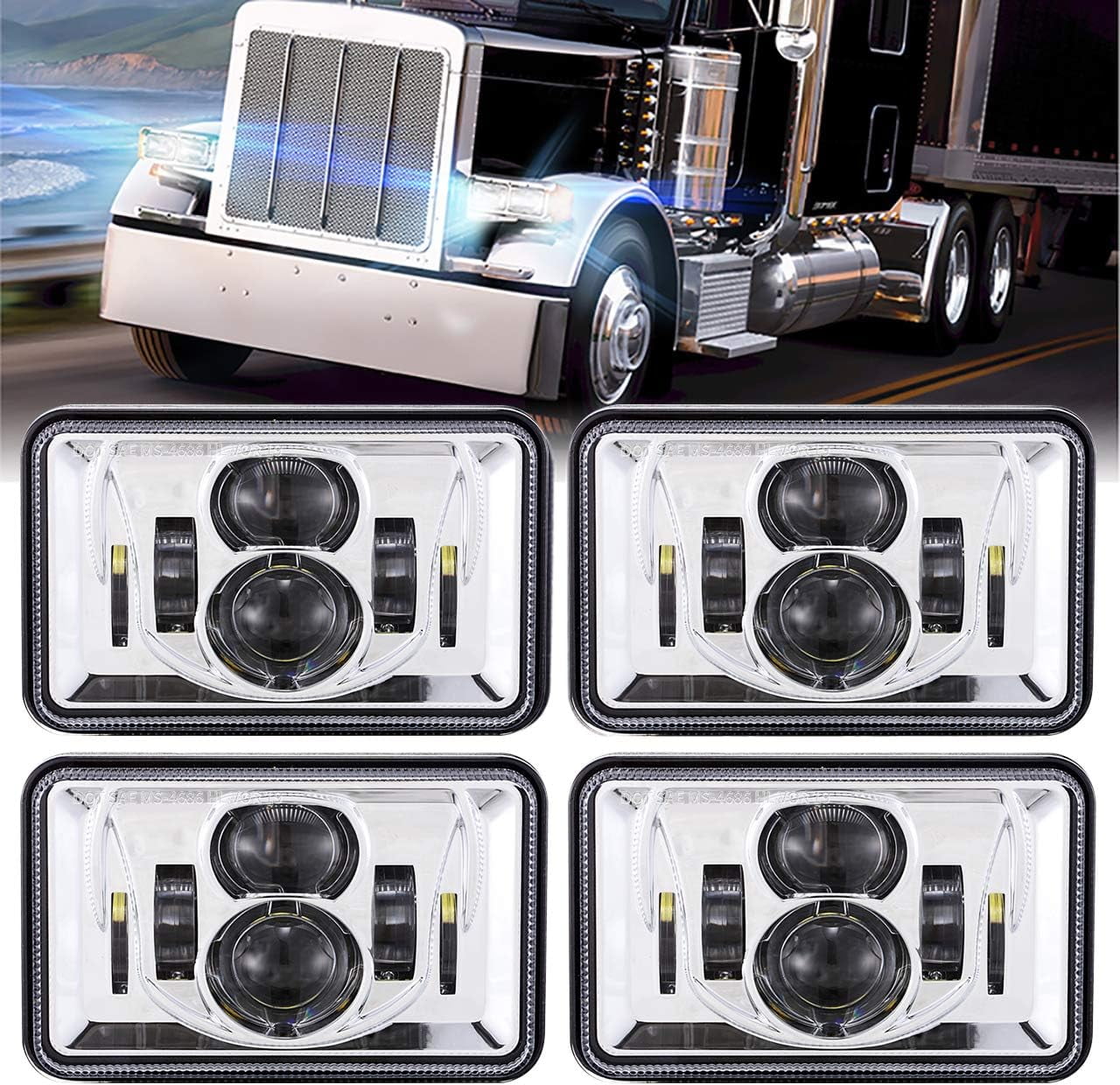 4 PCS DOT 4x6 Inch LED Headlights Rectangular Replacement H4651 H4652 ...