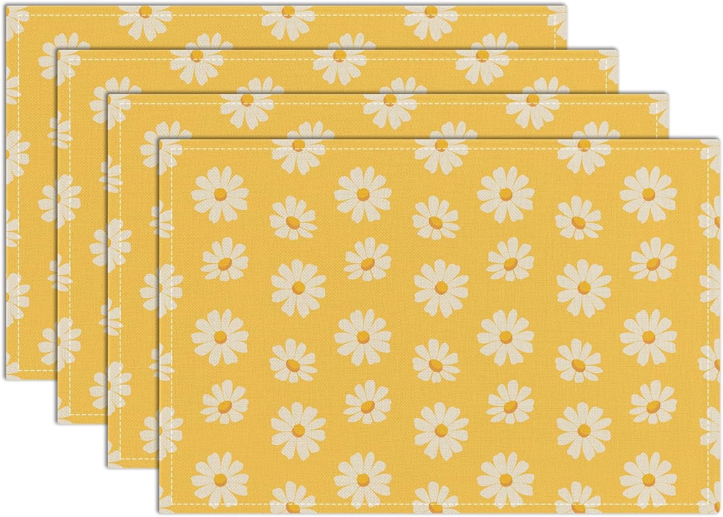 4 PCS Daisy Flowers Placemats, Bright Yellow Washable Heat-Resistant ...