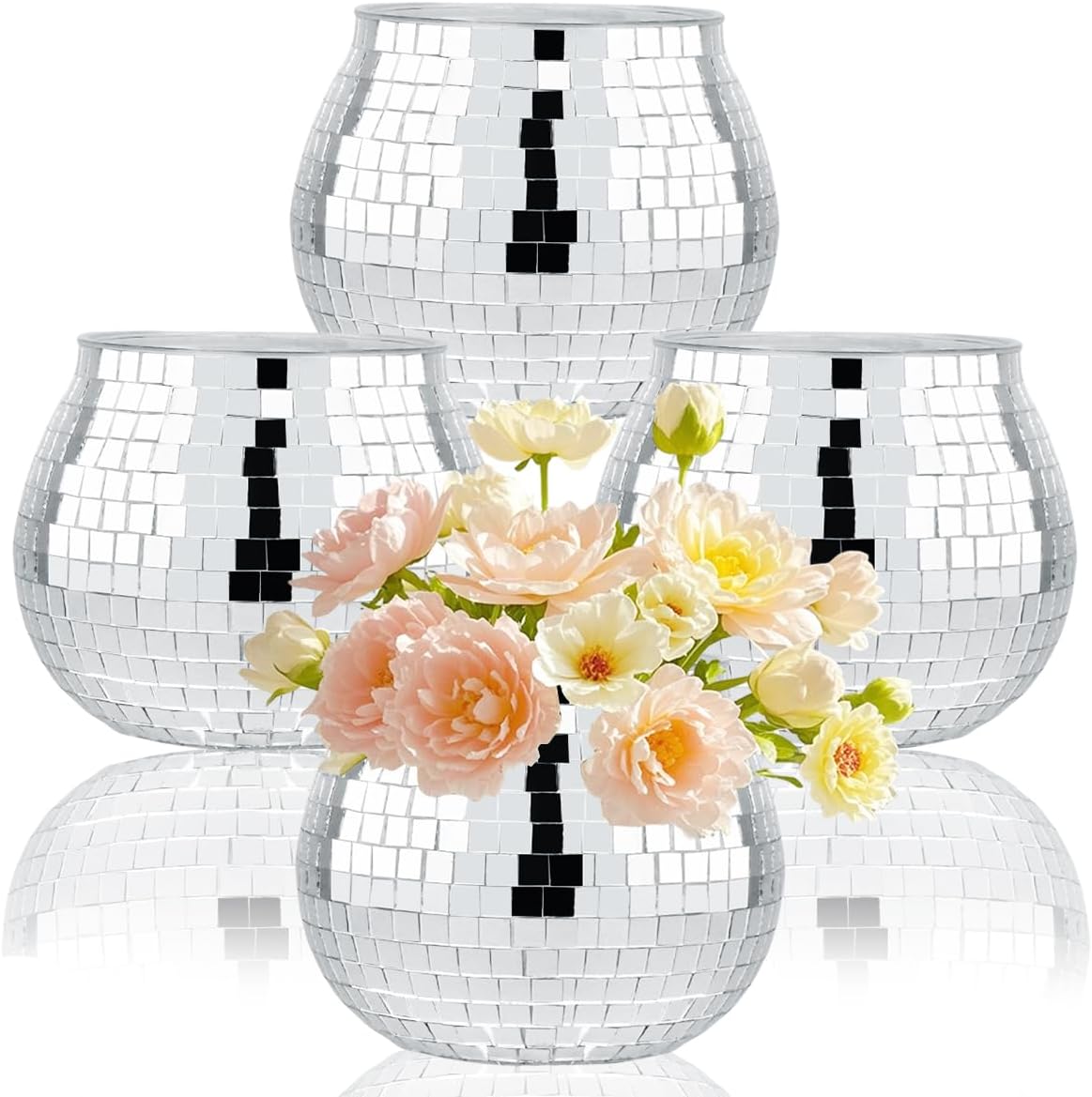 4 PCS Disco Ball Vase & Candle Holder, 4x4.7inches Mirrored Disco Ball ...