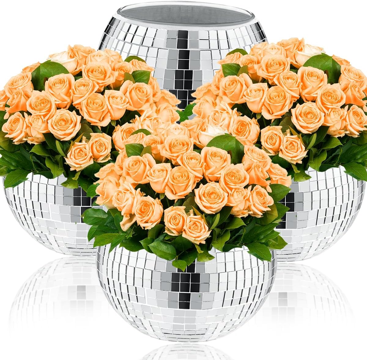 4 PCS Disco Ball Vase & Candle Holder, 5x6inches Mirrored Disco Ball ...