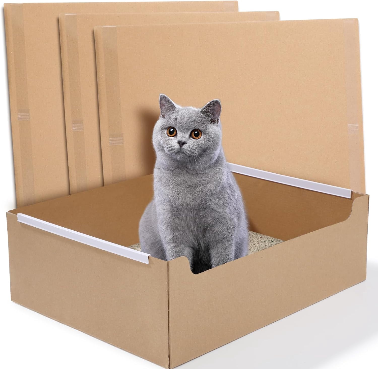 4 PCS Disposable Litter Boxes for Cats, Foldable Cardboard Cat Litter ...