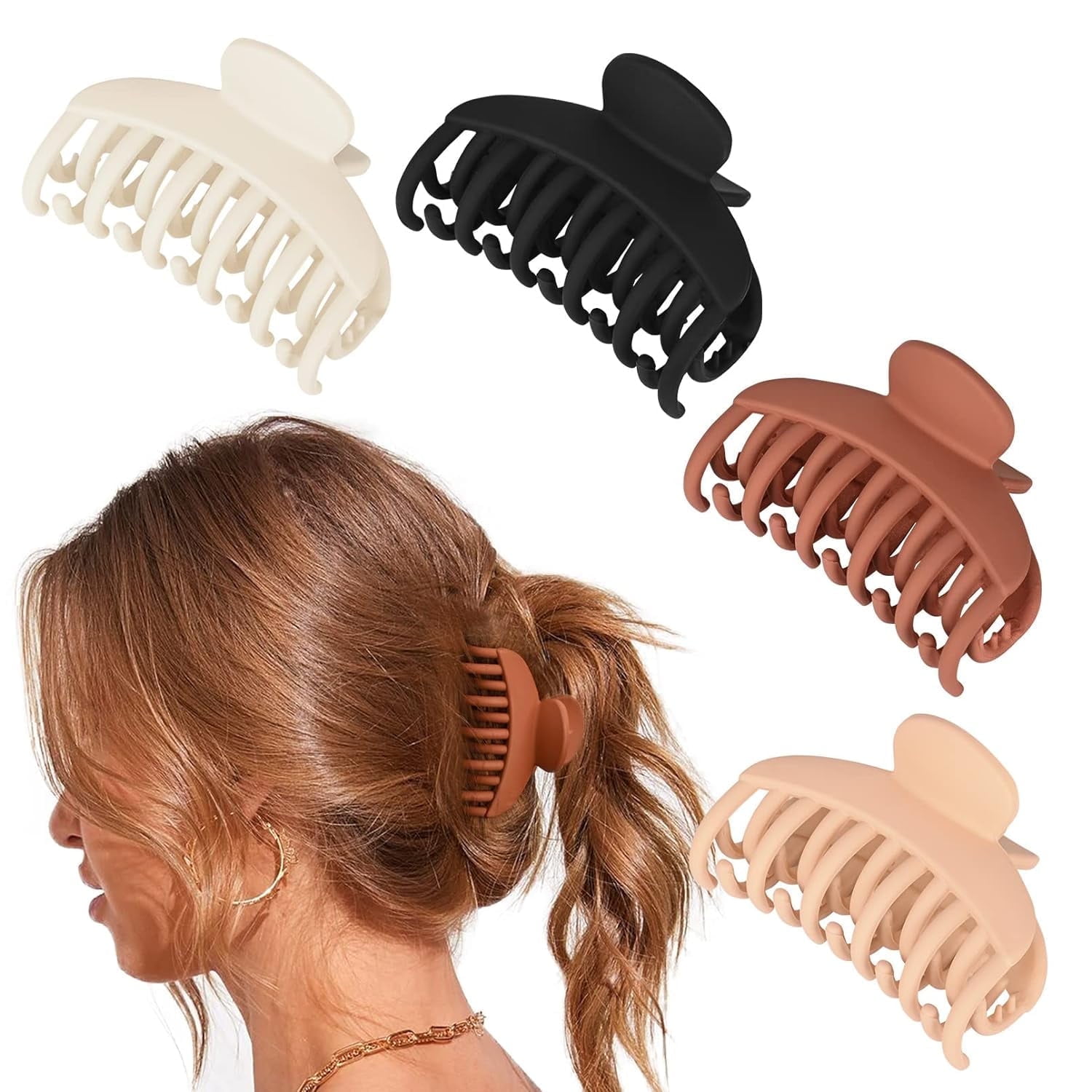 4 PCS Double Row Teeth Hair Claw Clips 2.5" Medium Hair Clips for Thin ...