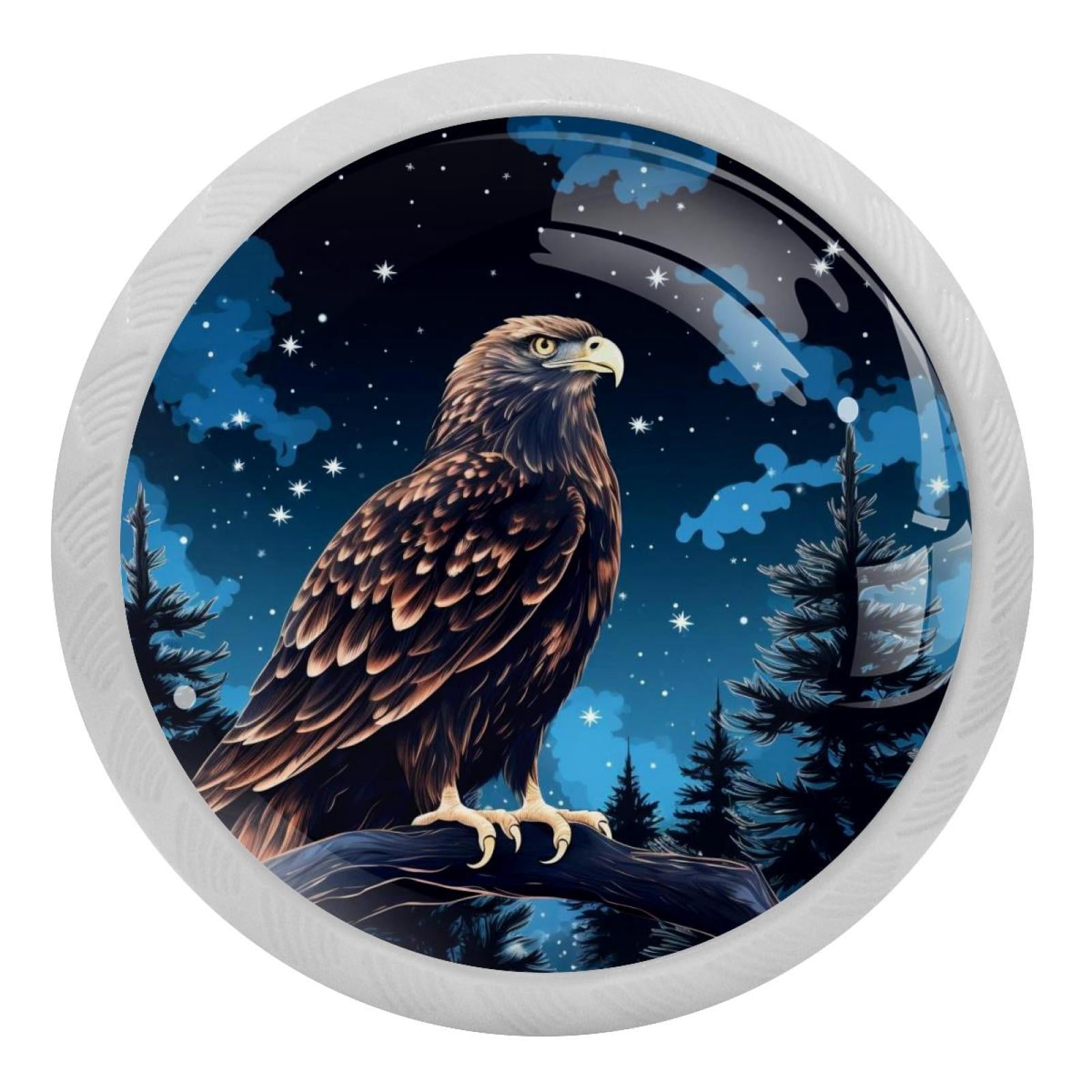 4 PCS Eagle at Starry Night Crystal Glass Round Cabinet Knob Drawer ...