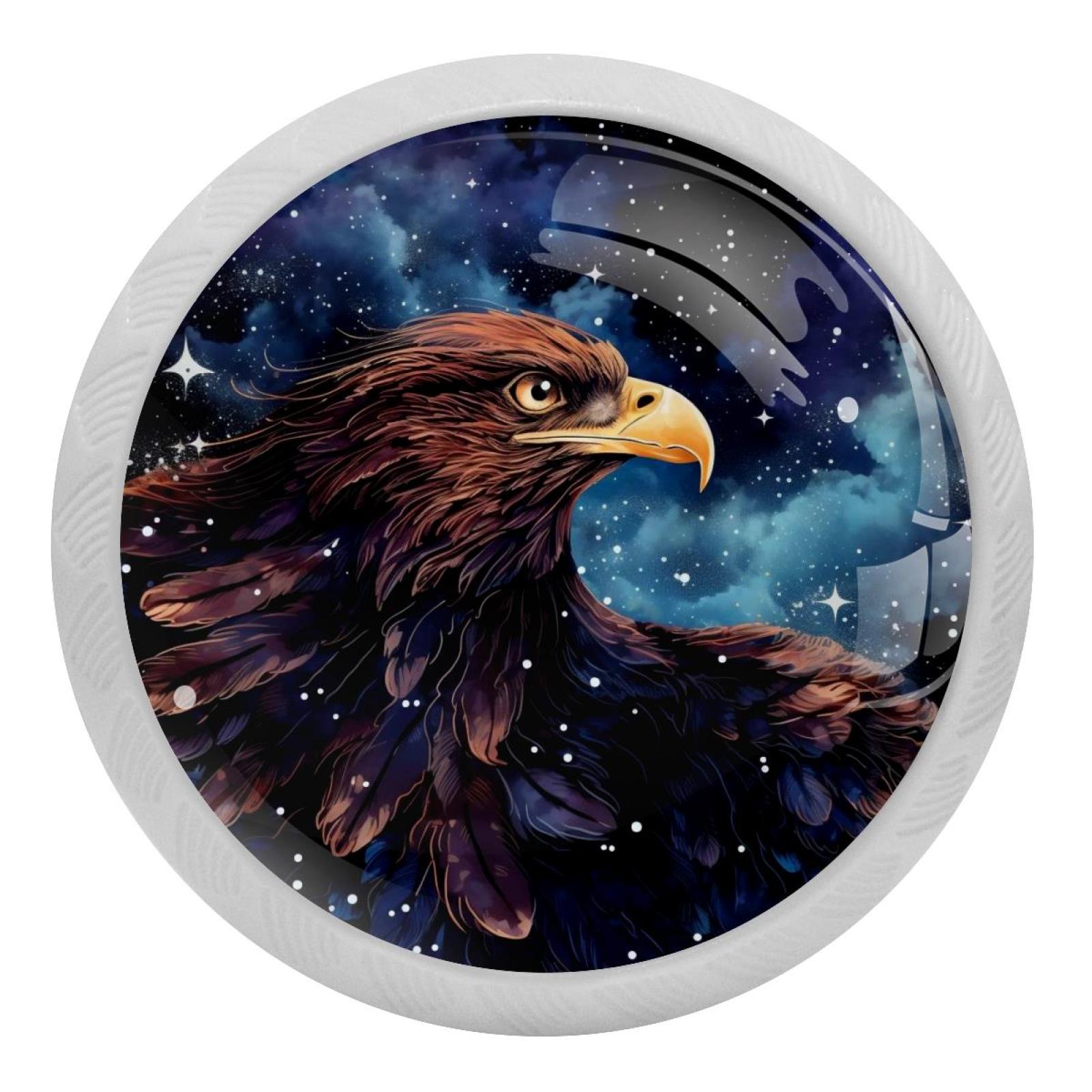 4 PCS Eagle at Starry Night Crystal Glass Round Cabinet Knob Drawer ...