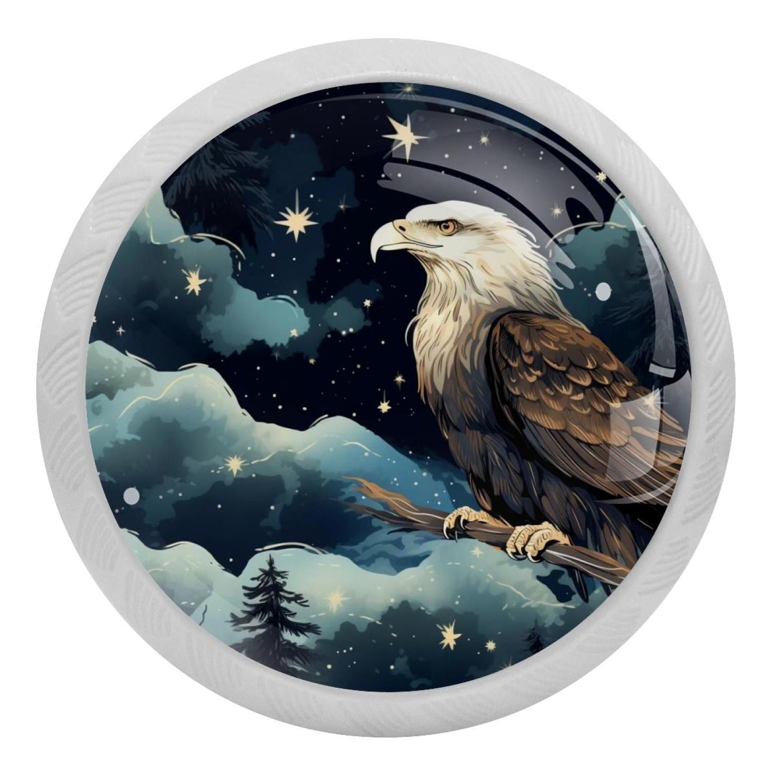 4 PCS Eagle at Starry Night Crystal Glass Round Cabinet Knob Drawer ...