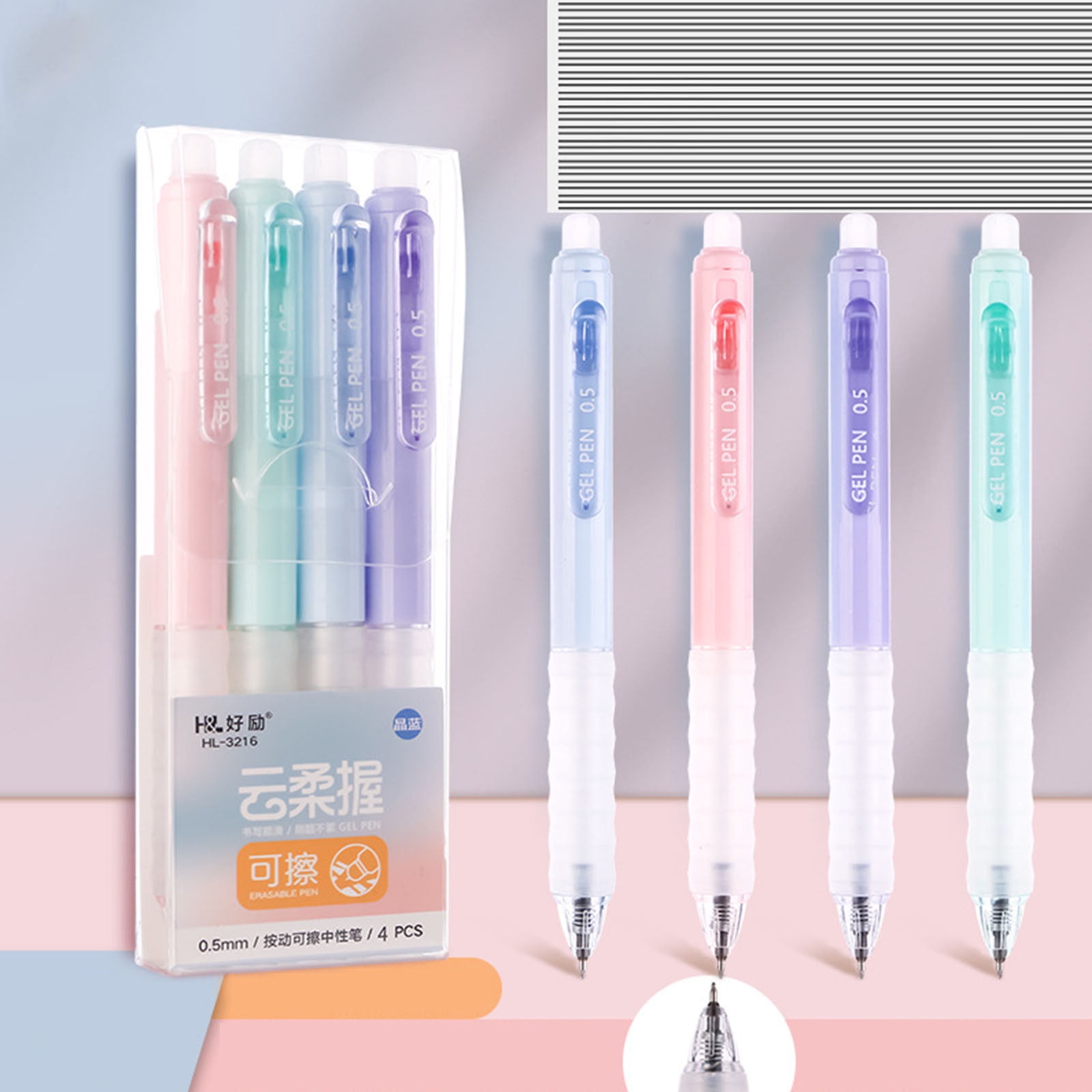 4 PCS Erasable Pens - 0.5mm Press Rub Out Gel Pens with Eraser Clear ...