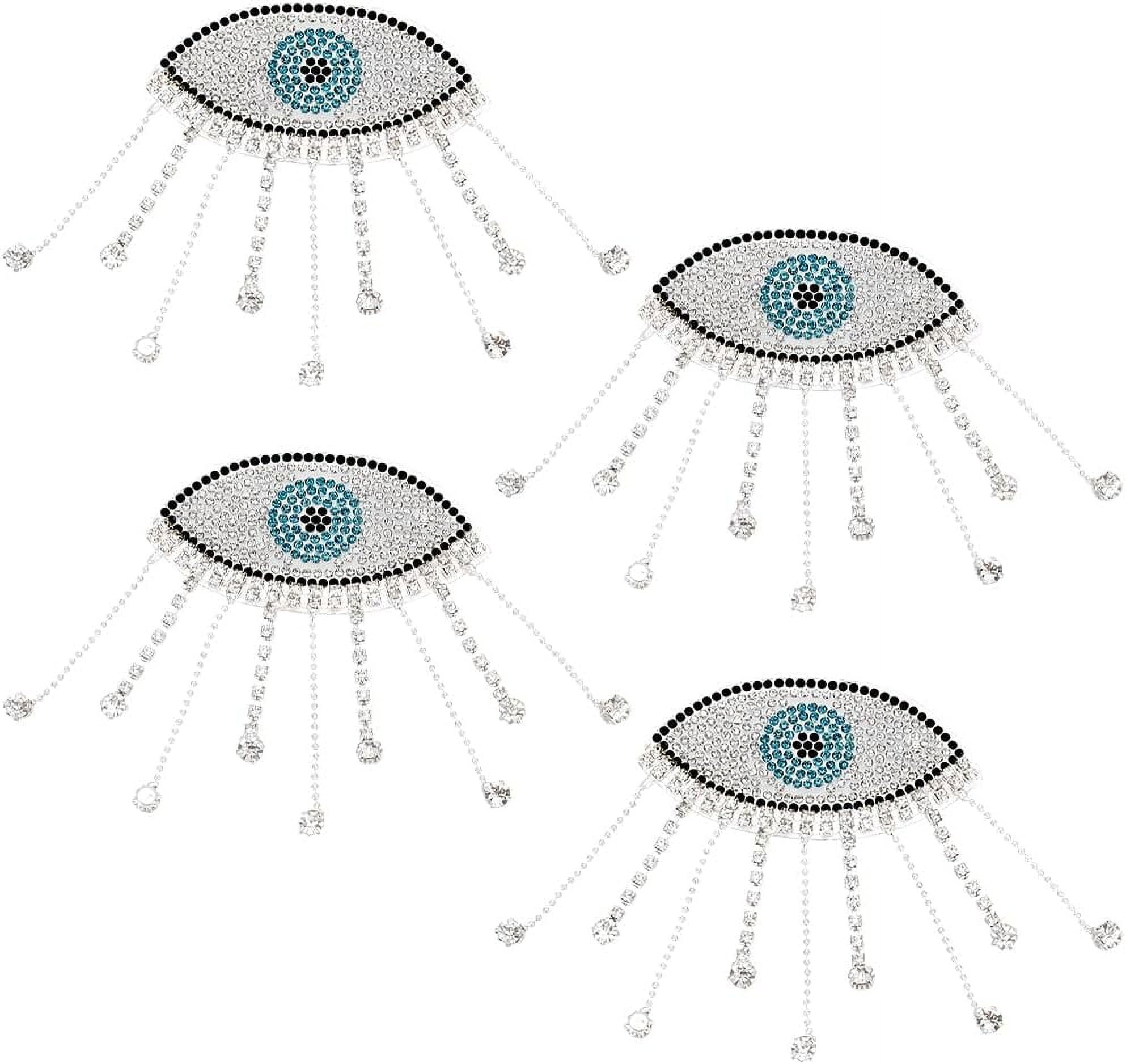 4 PCS Evil Eye Tassel Rhinestone Applique 3.1x2.8inch Wide Crystal Evil ...