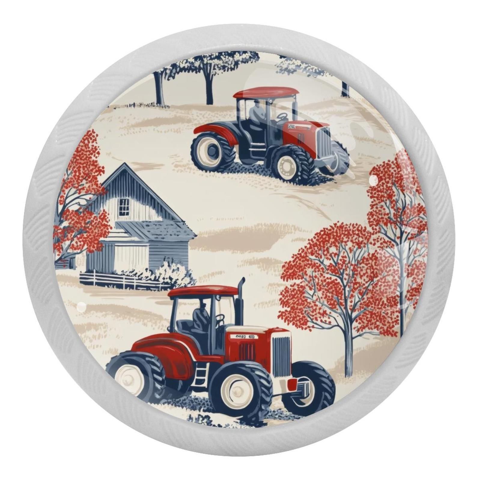 4 PCS Farmer on Tractor Farmhouse Crystal Glass Round Cabinet Knob ...