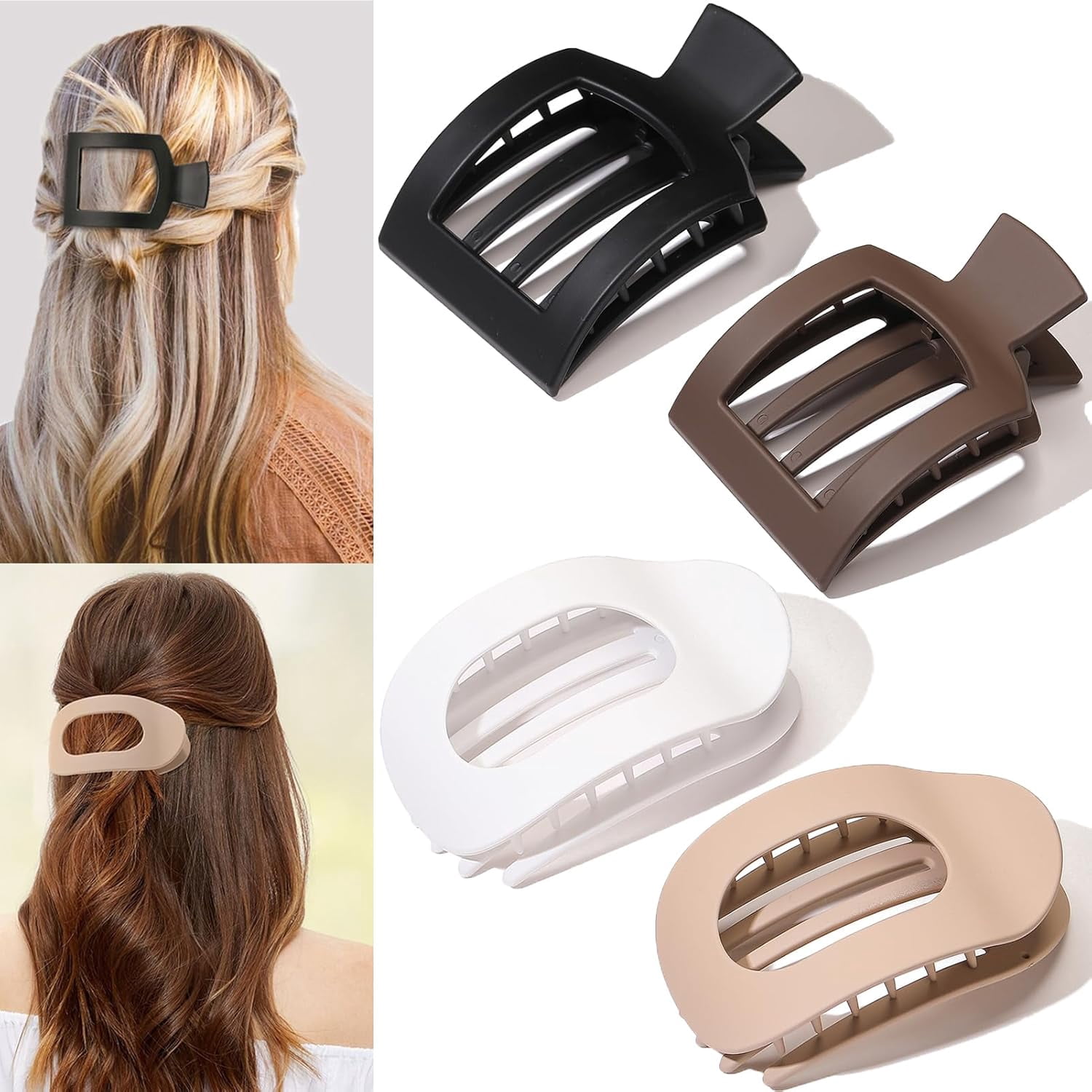 4 PCS Flat Hair Clips, Lay Flat Hair Claw Clips for Women, 2 Styles ...
