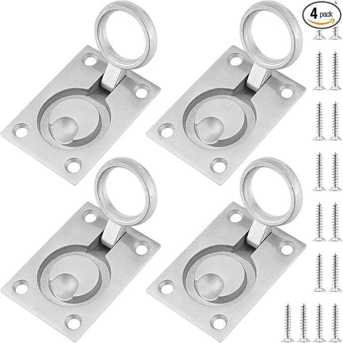 4 PCS Flush Mount Lifting Ring Pull Handle, Square Flush Pull Ring ...