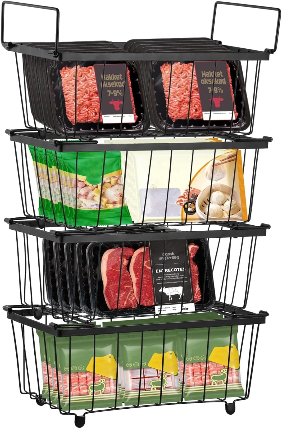 4 PCS Freezer Organizer Bins, Stackable Freezer Organizer Baskets for 5 ...