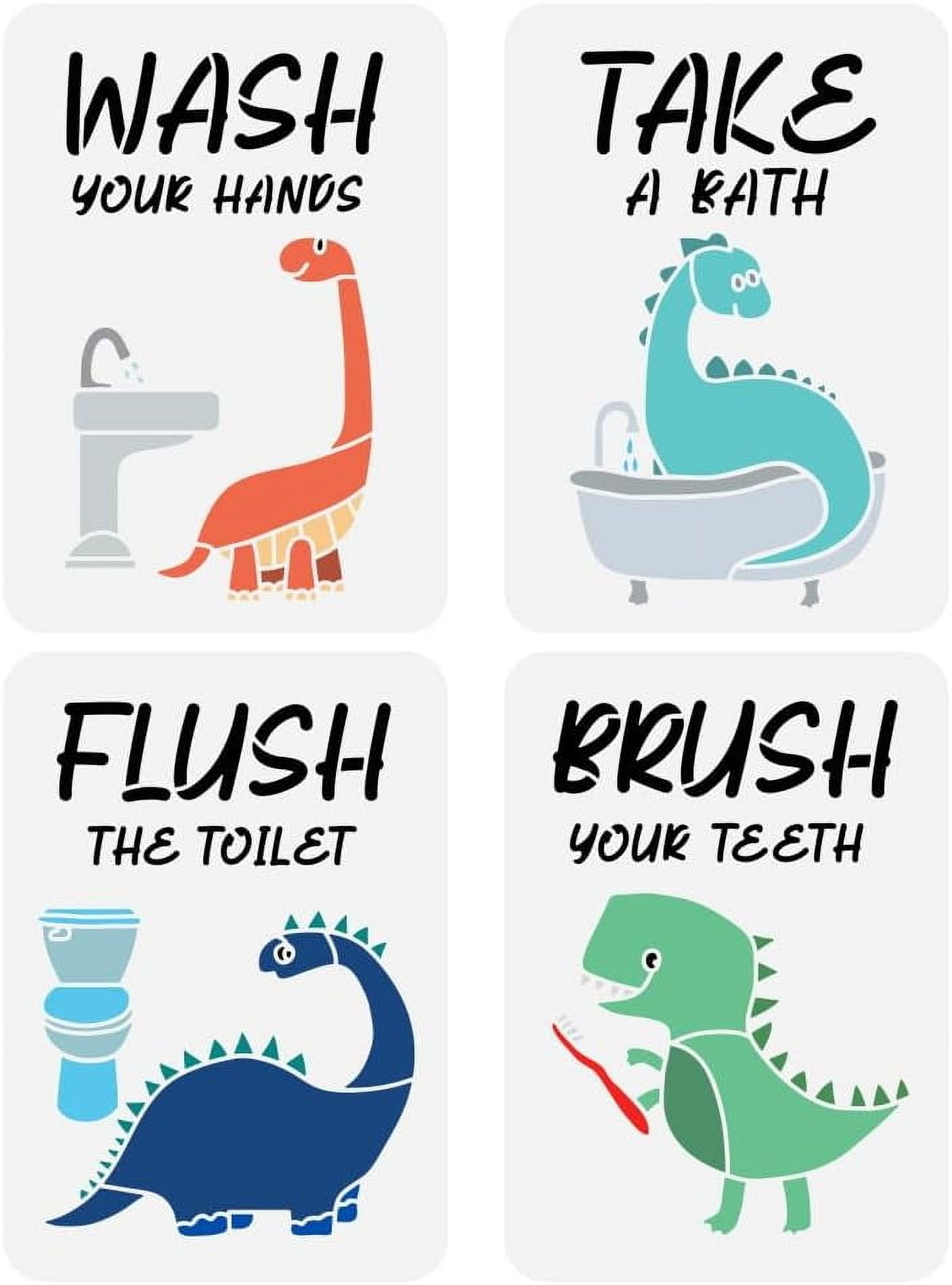 4 PCS Funny Dinosaur Bathroom Decor Painting Stencils 8.3x11.7inch Cute Dinosaur Vanity Unit ...