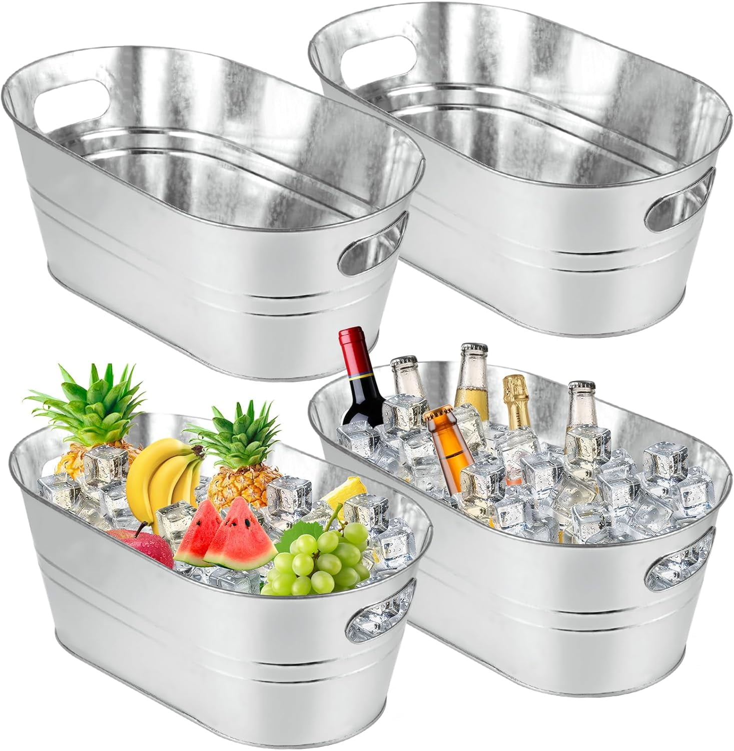 4 PCS Galvanized Bucket 3.4 Gallon Ice Buckets for Parties with Carry ...