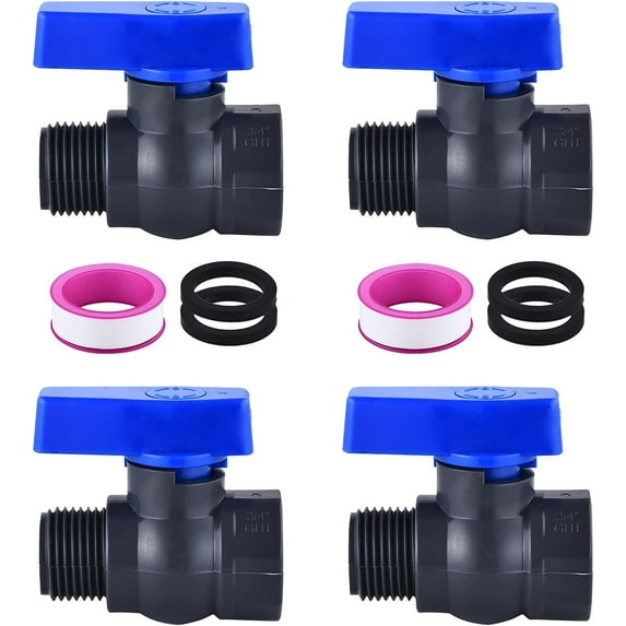 4 PCS Garden Hose Shut Off Valve Full Flow, Heavy Duty Plastic 1-Way No ...