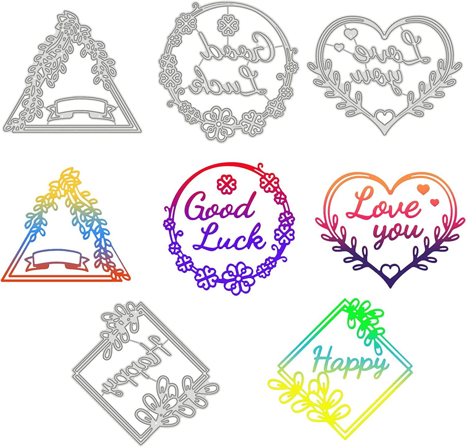 4 PCS Geometric Border Frame Flower Metal Cutting Dies Wreath Love You ...