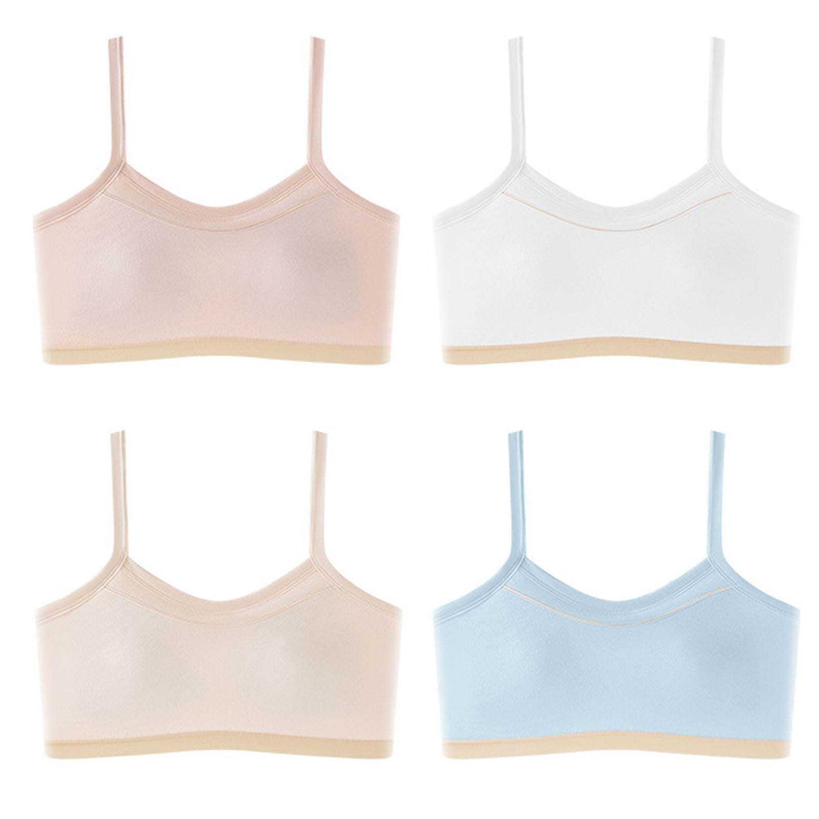 4 PCS Girls Training Bras Summer Padded Bra Wireless Comfort Spaghetti ...