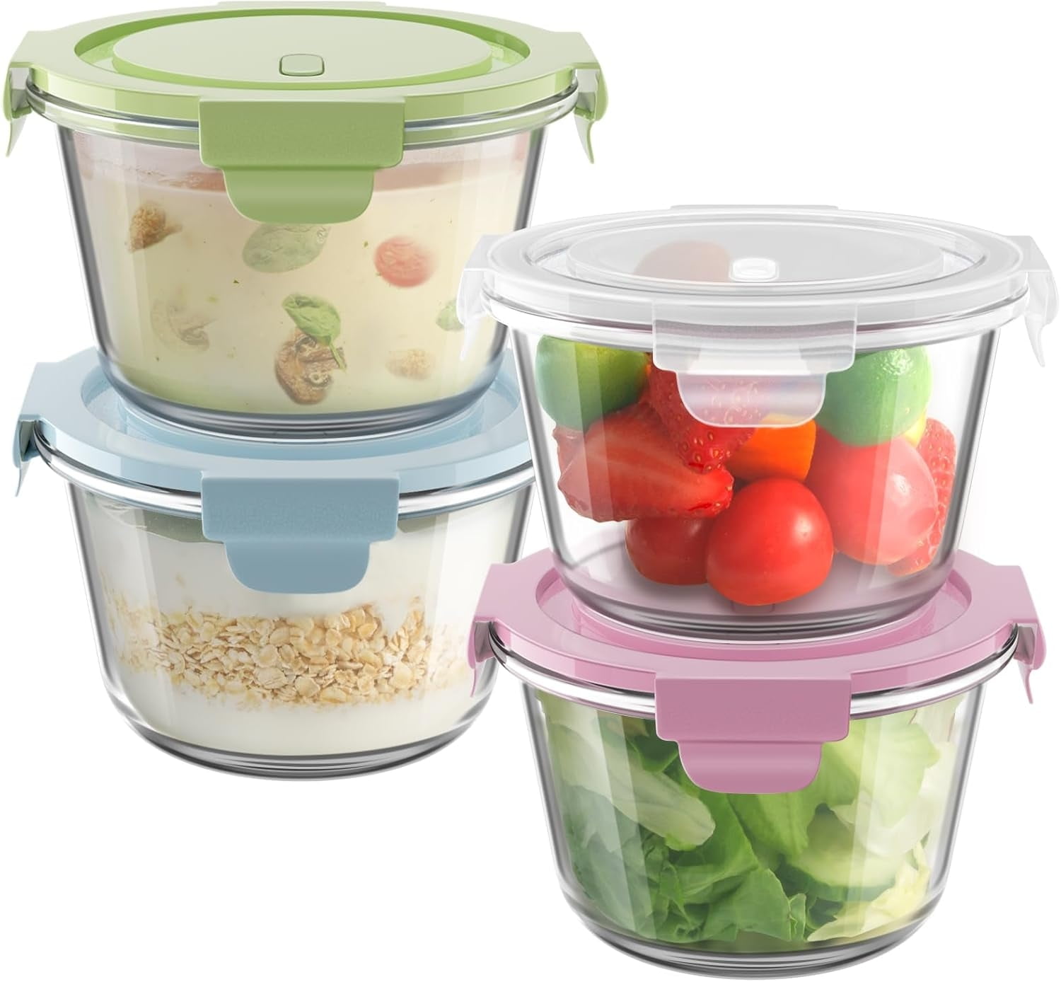 4 PCS Glass Meal Prep Containers, Airtight 2 Cup Glass Storage ...