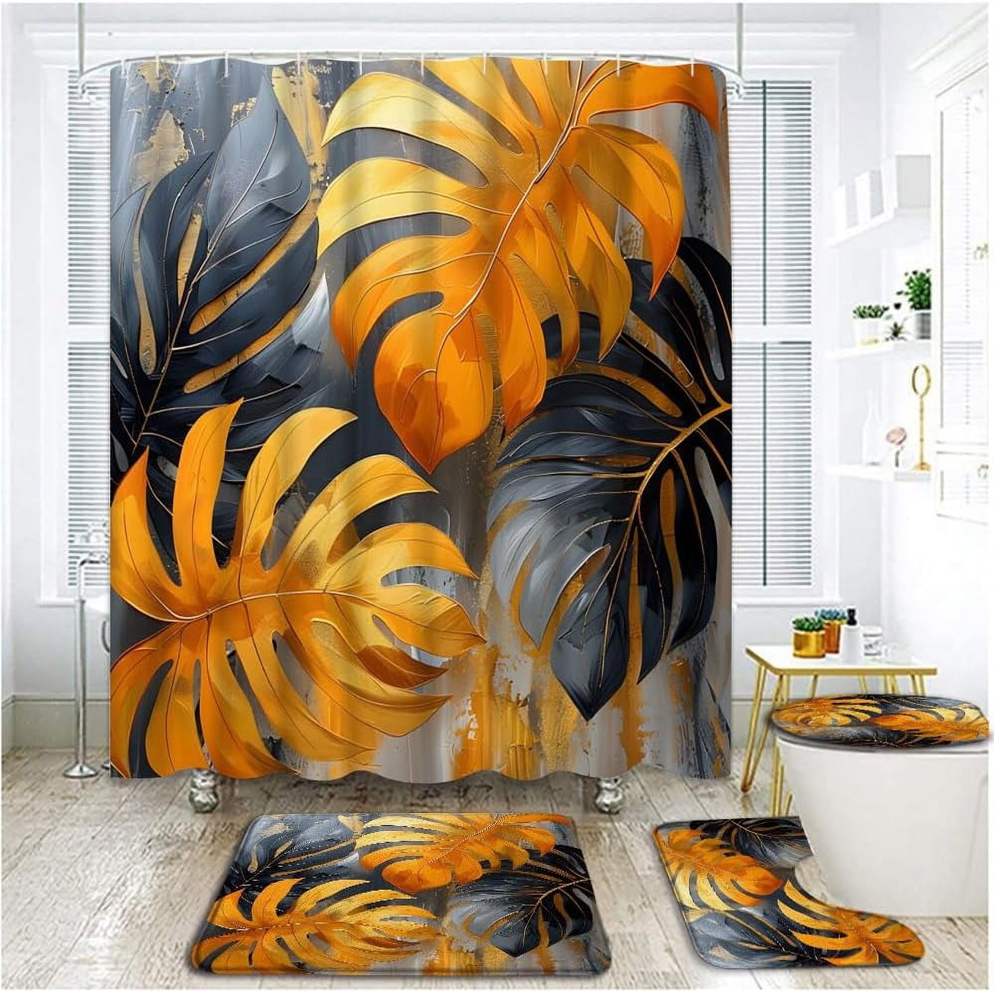 4 PCS Gothic Skull Shower Curtain Set with Rugs, Toilet Lid Cover ...