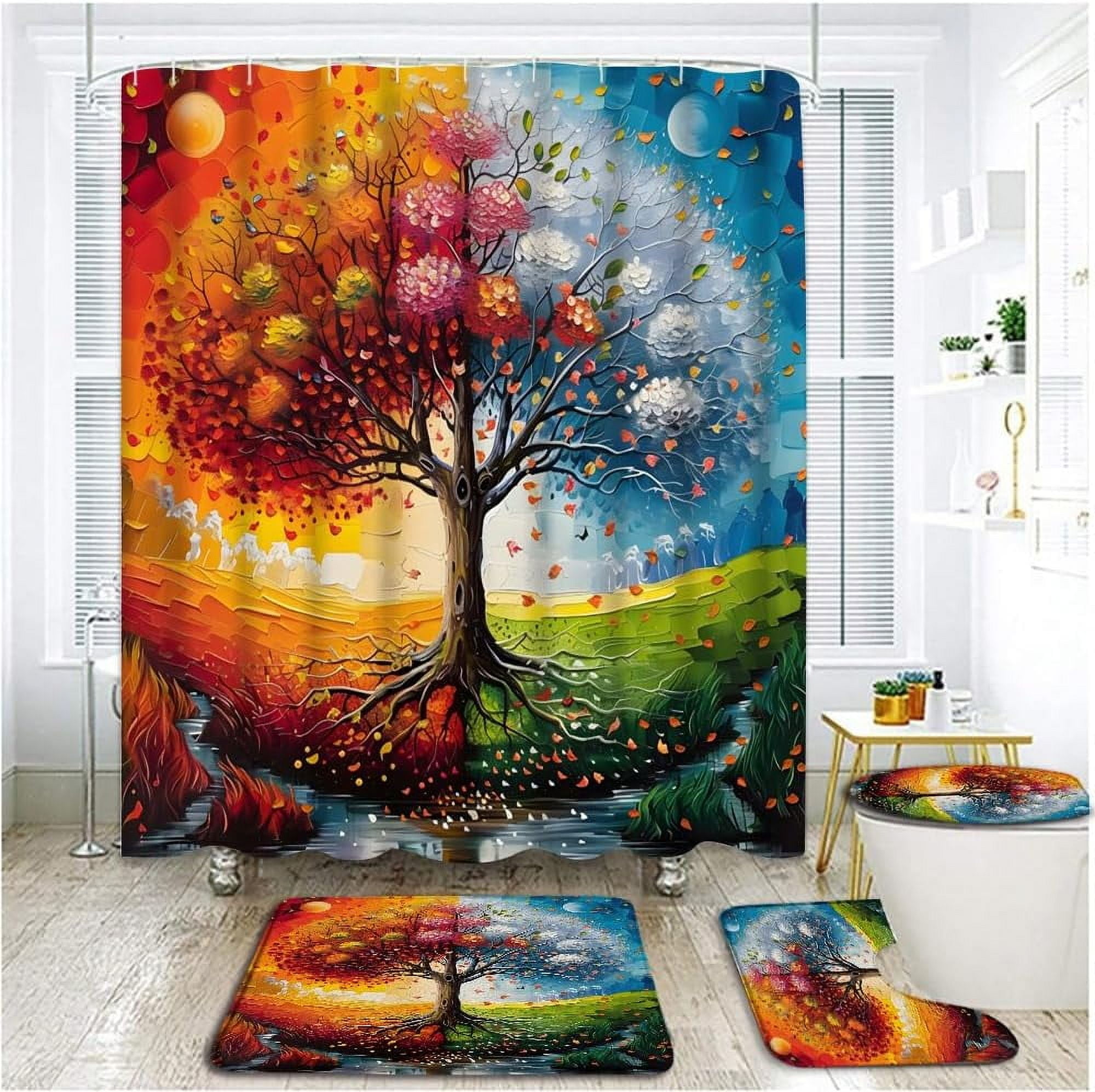 4 PCS Gothic Skull Shower Curtain Set with Rugs, Toilet Lid Cover ...