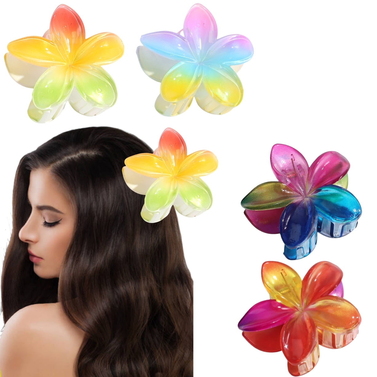 4 PCS Hawaiian Flower Hair Claw Clips, Plumeria Preppy Hair Clips ...