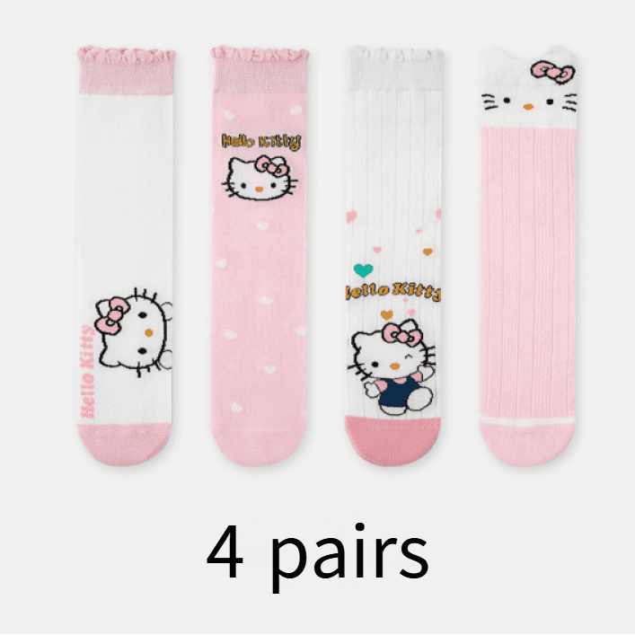 4 PCS Hello Kitty Cute Cartoon Knee-High Socks - Breathable Thin Socks ...