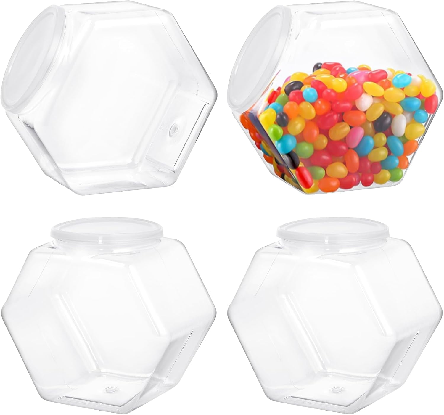 4 PCS Hexagon Plastic Jars Clear Cookie Jars with Airtight Lids, Candy ...