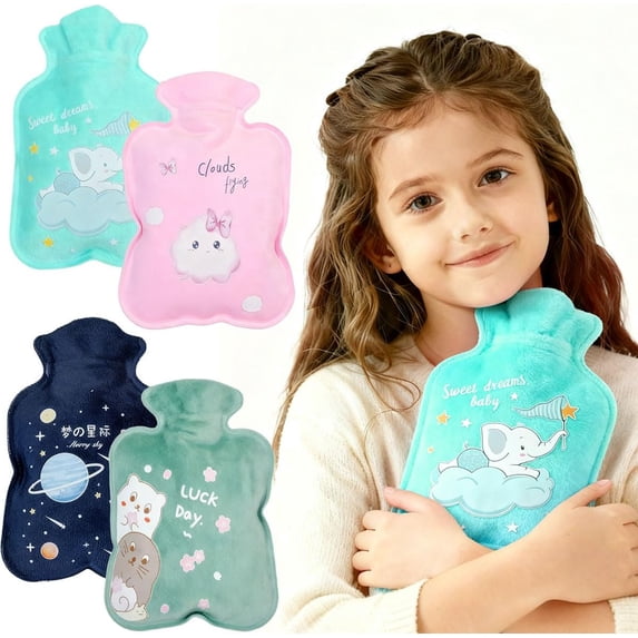 4 PCS Hot Water Bottle with Premium Faux Fur Cover, Mini Hot-Water Bag ...